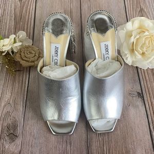 Jimmy Choo | Shoes | Jimmy Choo Baia Silver Leather High Heel Crystal ...